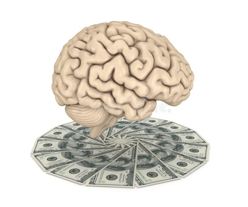 Brain on stack of money stock illustration. Illustration of cash ...