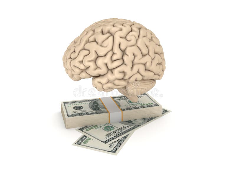 Human Brain and Big Stack of Dollars Stock Illustration - Illustration ...