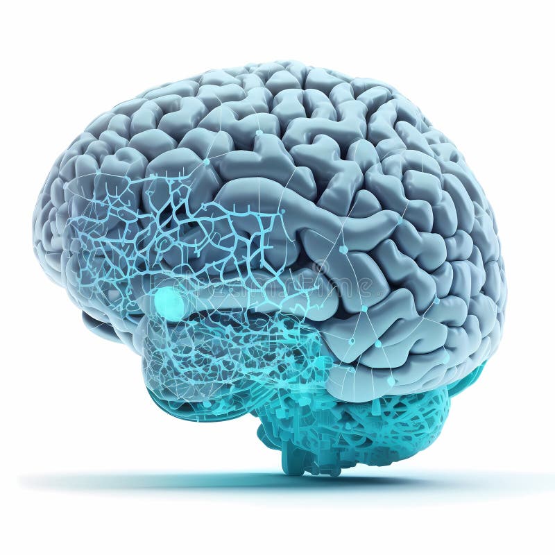 Human Brain Blue Color. Generative AI Stock Illustration - Illustration ...