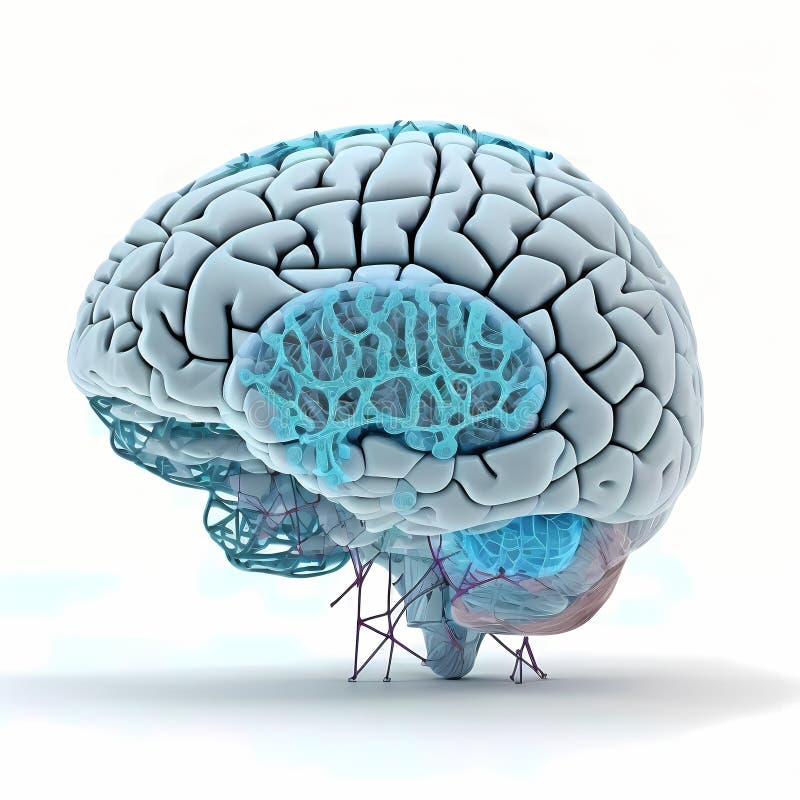 Human Brain Blue Color. Generative AI Stock Illustration - Illustration ...