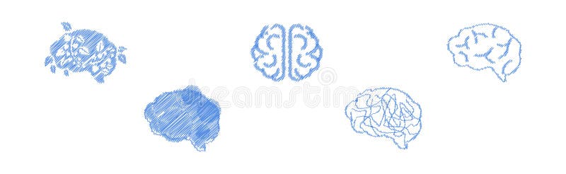 Human Brain Blue Icon and Drawn Symbol Vector Set Stock Vector ...