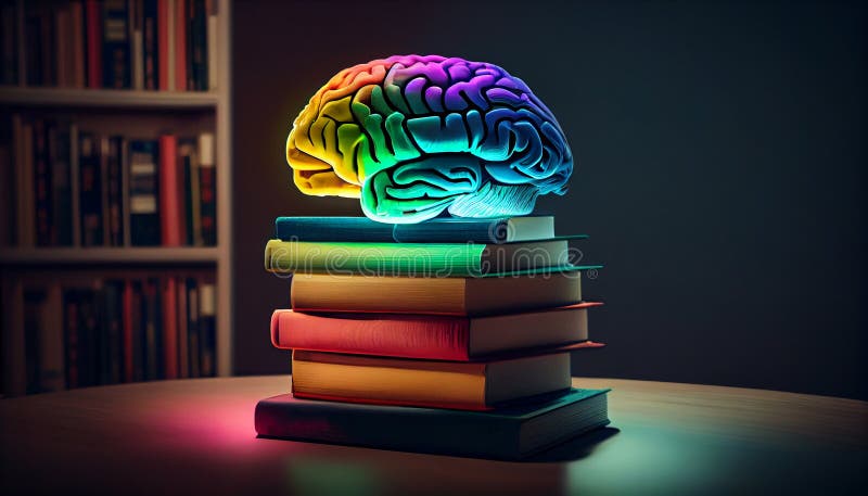 Human Brain and Books. Education Concept. Generative Ai Stock ...