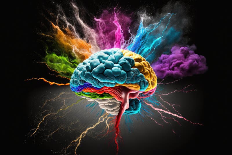 A Human Brain Bursting with Activity in Colorful Colors, Generative AI ...