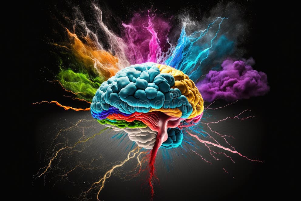 A Human Brain Bursting with Activity in Colorful Colors, Generative AI ...
