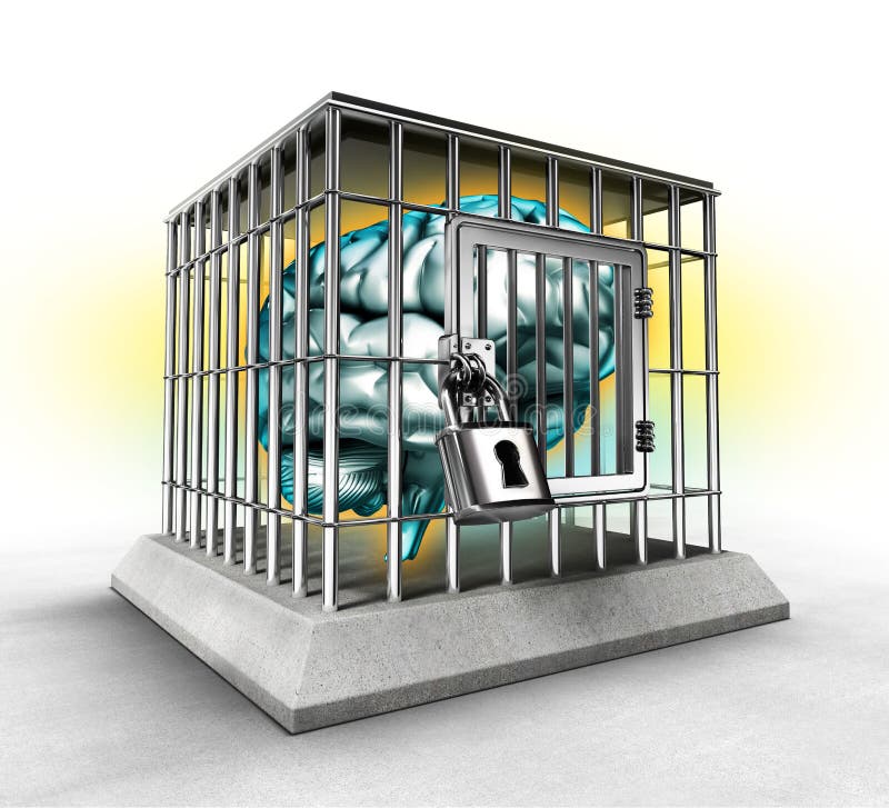 Human brain in a cage stock illustration. Illustration of business ...