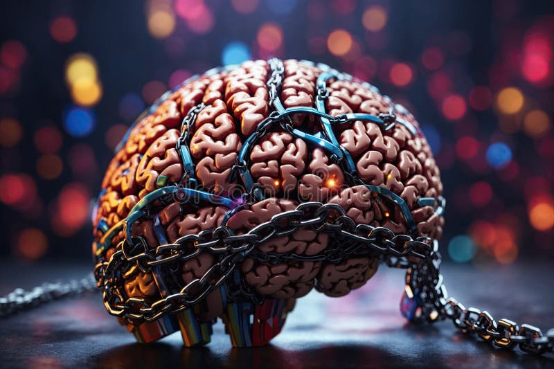 Human Brain in Chains. Ai Generative Stock Illustration - Illustration ...
