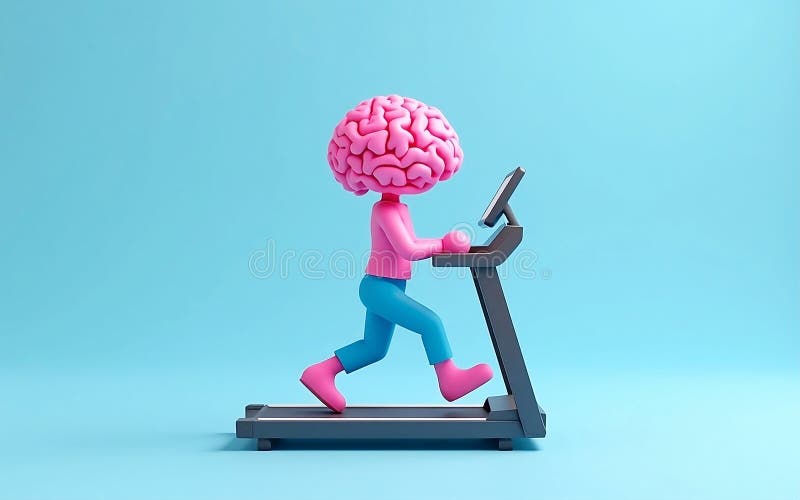Human Brain Character Running on Treadmill 3d Render of Mental Exercise ...