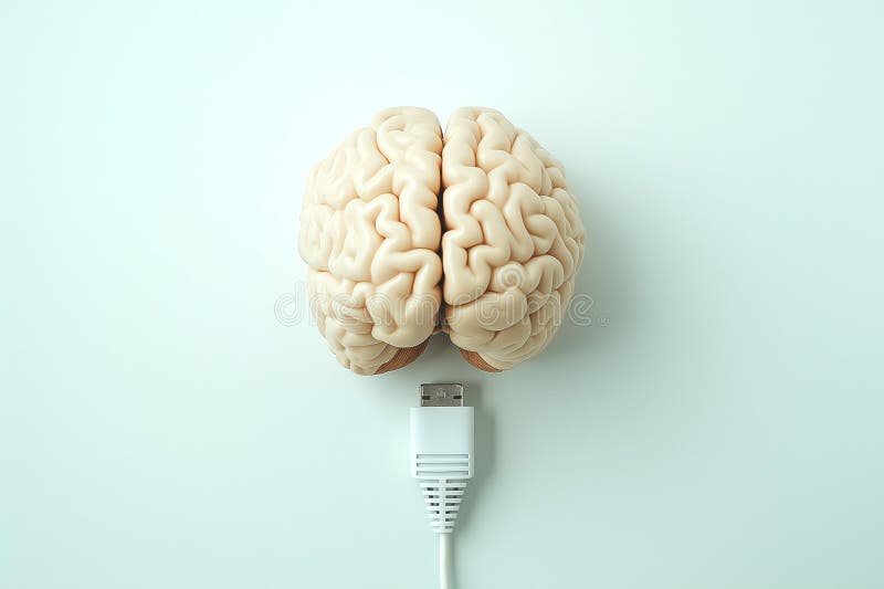 Human Brain with Charging Wire, Brain Charging Stock Illustration ...