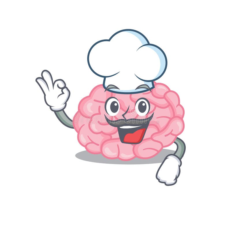 Human Brain Chef Cartoon Design Style Wearing White Hat Stock Vector ...