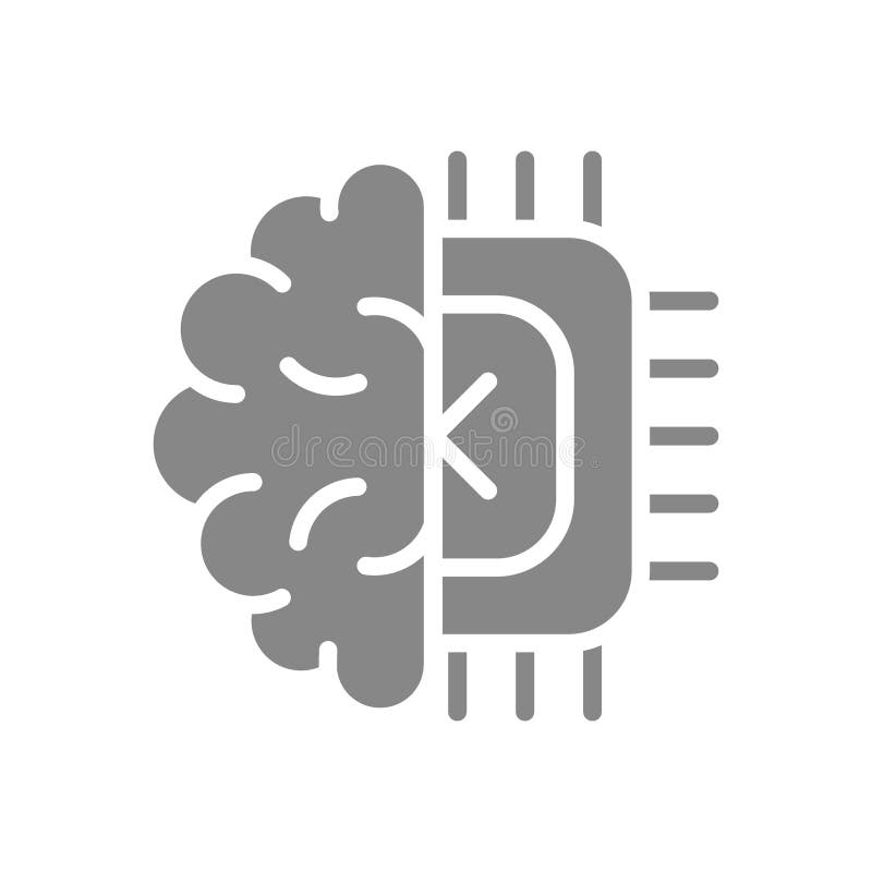 Brain with Chip Gray Icon. Artificial Intelligence Symbol Stock Vector ...