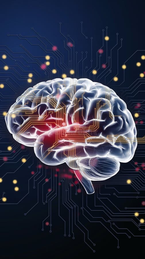 Human Brain with Circuitry Patterns in Deep Blue Space, Symbolizing ...