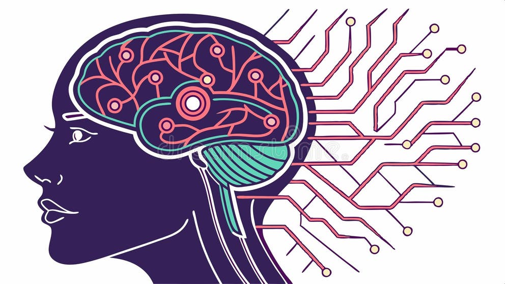 Human Brain with Circuits, AI Concept and Technology Mind Vector Design ...
