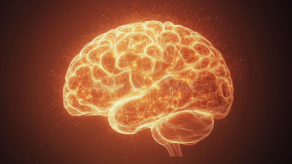 A Human Brain with Circuits. AI and Human Brain Synergy Stock Photo ...