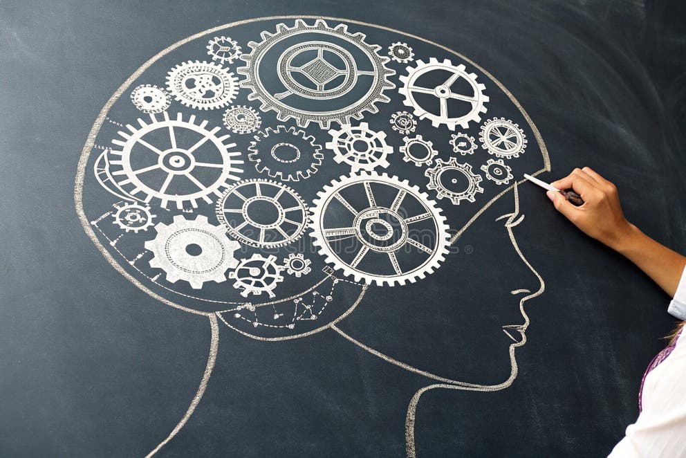 Human Brain with Cogs and Gears â€ Chalkboard Drawing Concept Stock ...
