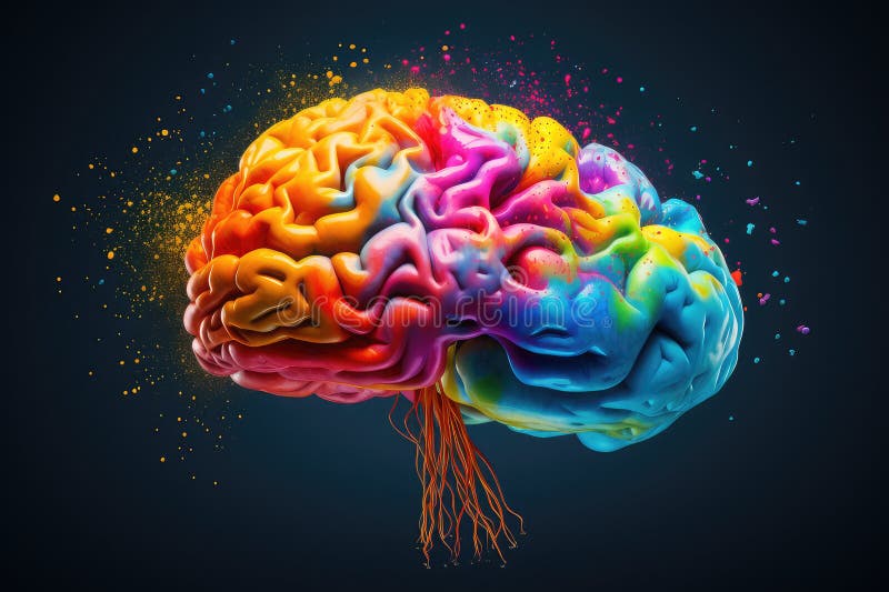 Human Brain with Color Splashes. Generative Ai Stock Illustration ...