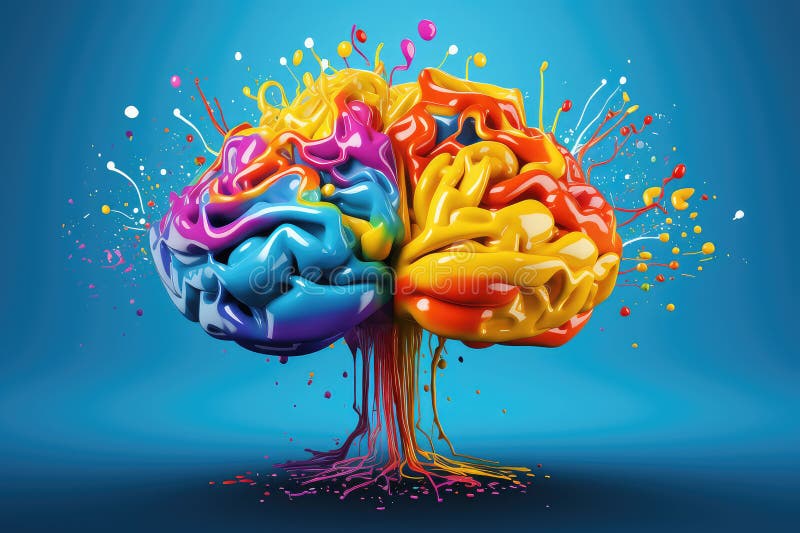Human Brain with Color Splashes. Generative Ai Stock Illustration ...