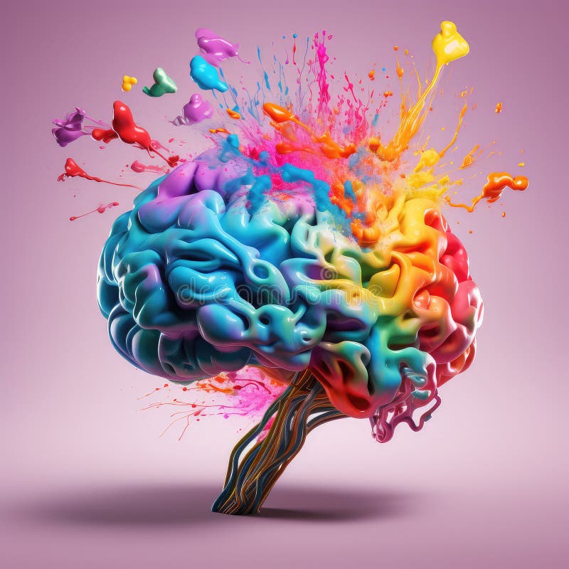 Human Brain with Color Splashes. Generative Ai Stock Illustration ...