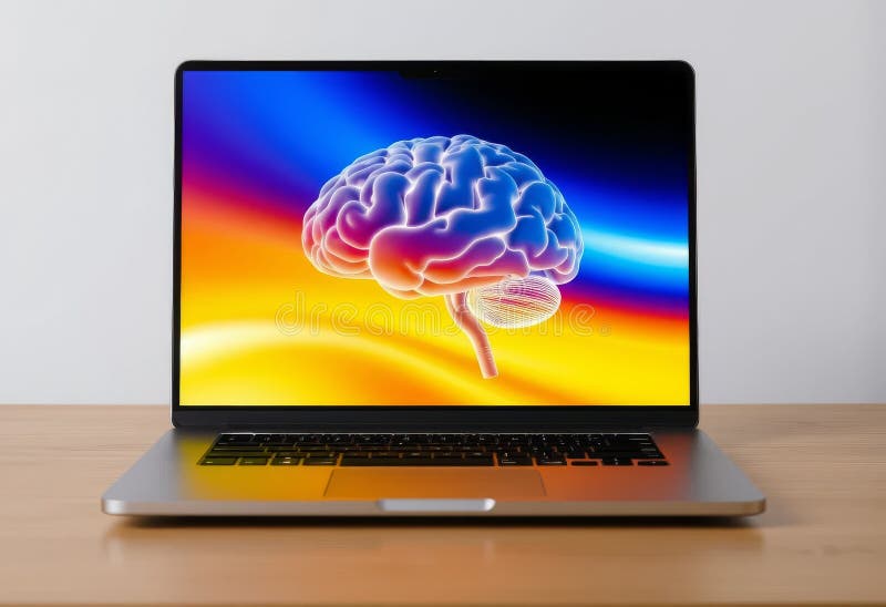 Human Brain on the Colorful Background on the Screen of the Laptop ...