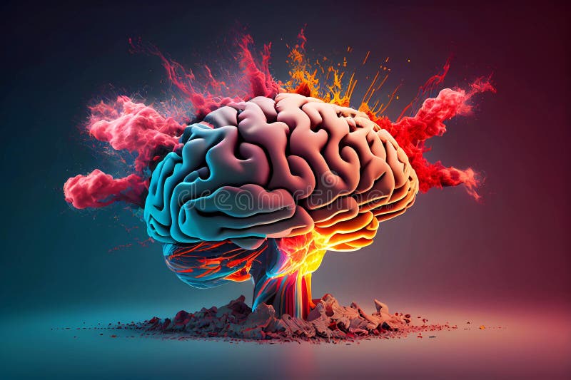 Human Brain with Colorful Powder Explosion. Generative Ai Stock ...