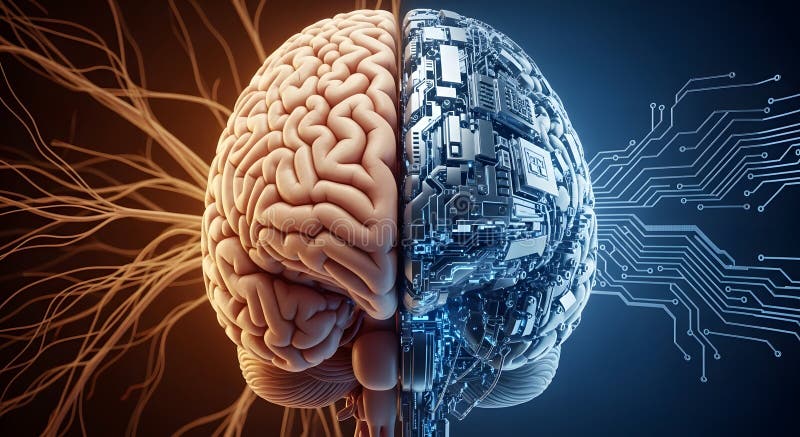 The Human Brain and Computer Circuitry are Shown in a Creative Fusion ...