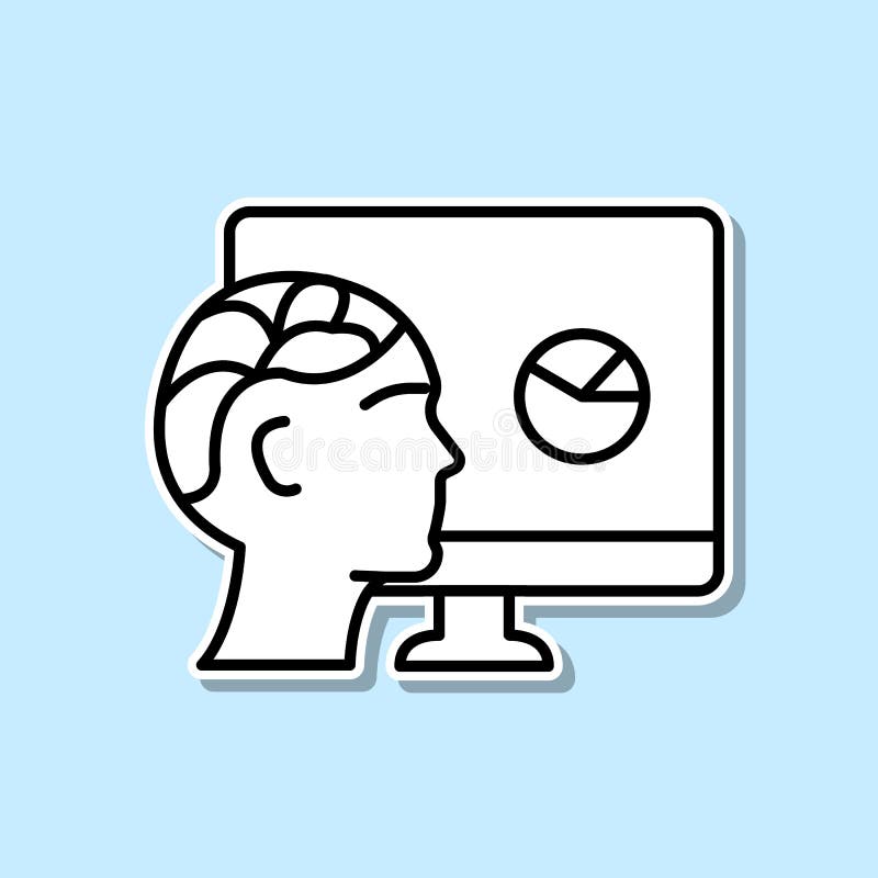 Human Brain and Computer Sticker Icon. Simple Thin Line, Outline Vector ...