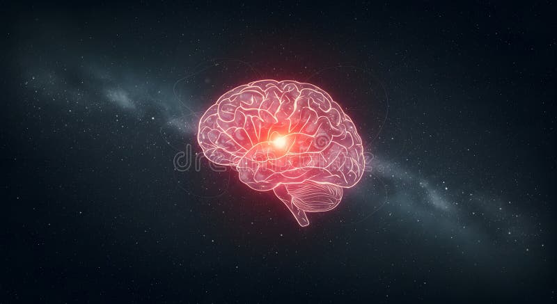 Human Brain Concept Glowing on Starry Galaxy Background Illustration ...