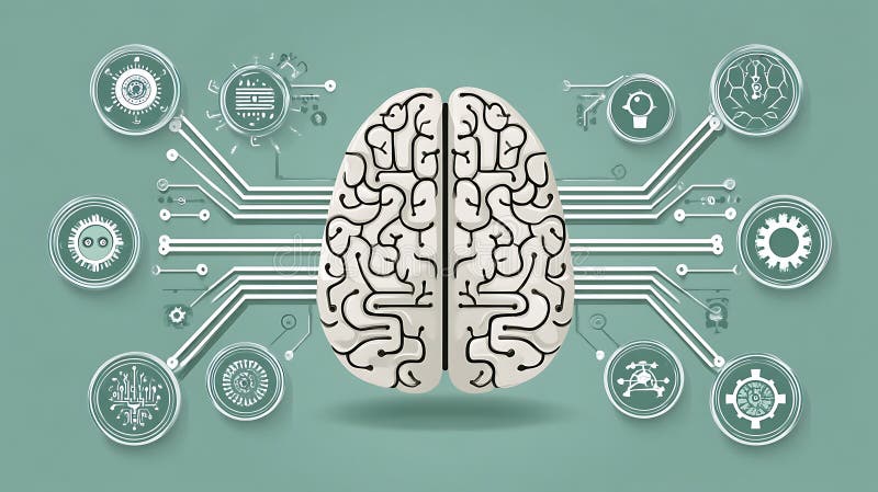 Human Brain Connected To Circuit Board Network Digital Technology ...