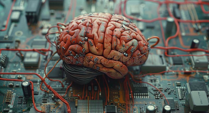 Human Brain Connected To Circuit Board with Red Wires Stock Image ...