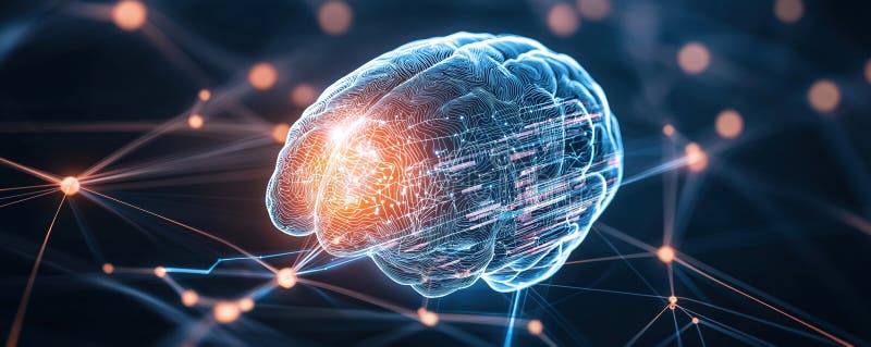 Human Brain Connected To a Digital Interface, Displaying Neural Data ...