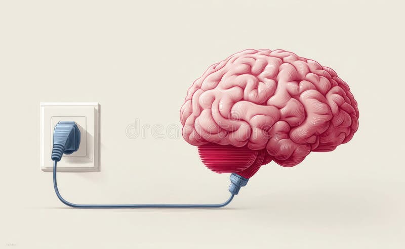 A Human Brain Connected To an Electric Outlet, Suggesting Brainpower ...