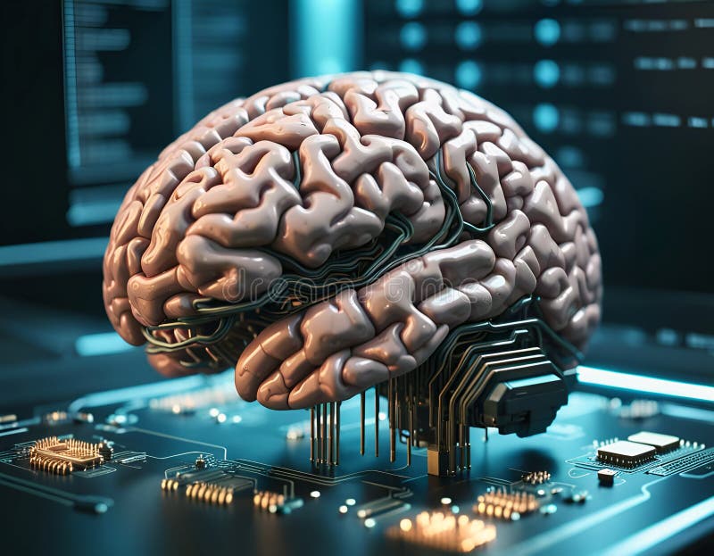 Human Brain Connected To Printed Circuit on a Motherboard As a ... Human Brain Connected To Printed Circuit on a Motherboard As a ...