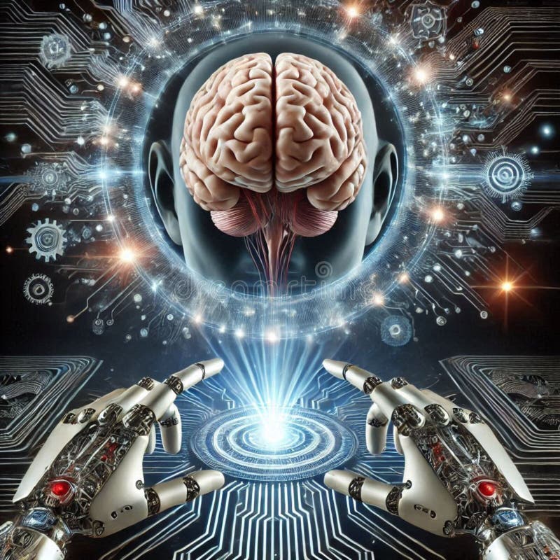 A Human Brain Connected To Wires, Controlling a Machine. - 1 Stock ...