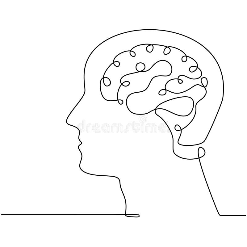 Human Brain Continuous Single Line Drawing. Vector Illustration Head ...