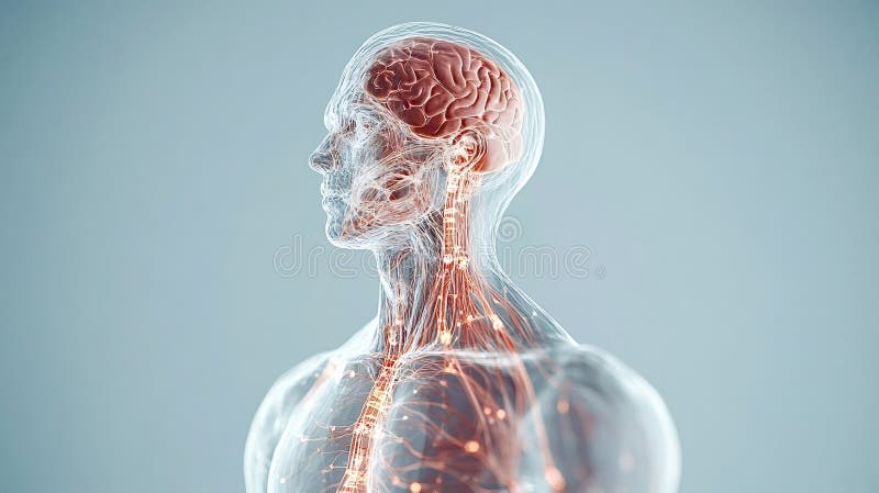 Human Brain Controlling Nervous System Inside Transparent Body Stock ...