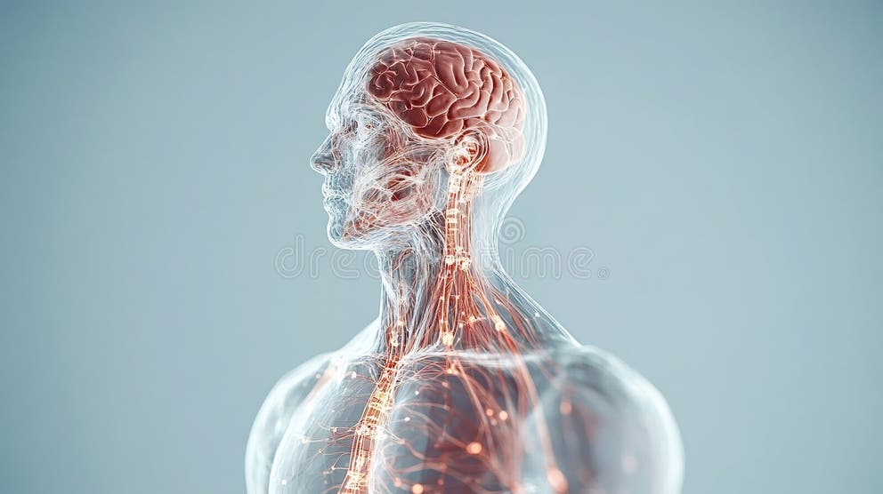Human Brain Controlling Nervous System Inside Transparent Body Stock ...