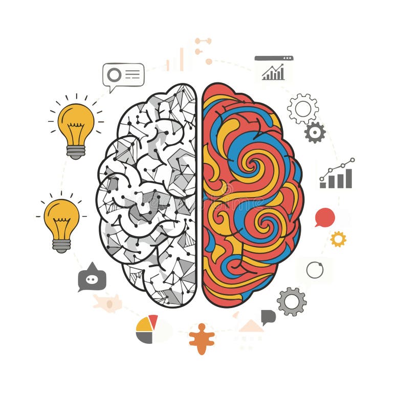 Human Brain with Creative Colorful Right Side and Analytical Grayscale ...