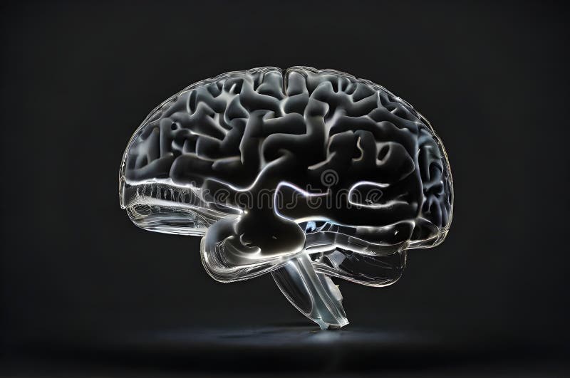 Black and White Human Brain Cross Section View with Lights Stock ...