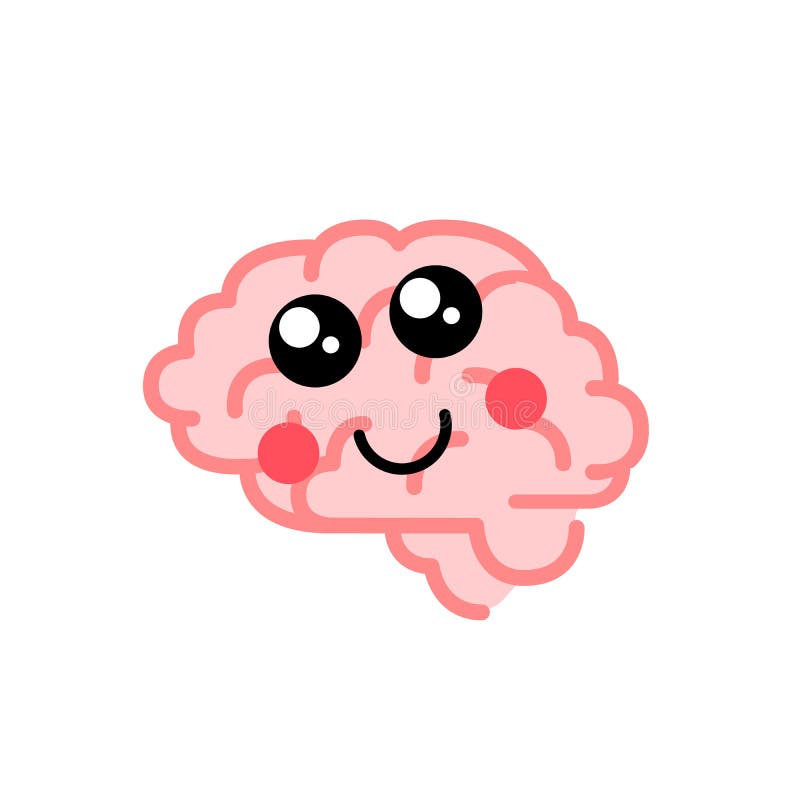 Human Brain with Cute Face, Medical Icon on White Stock Illustration ...