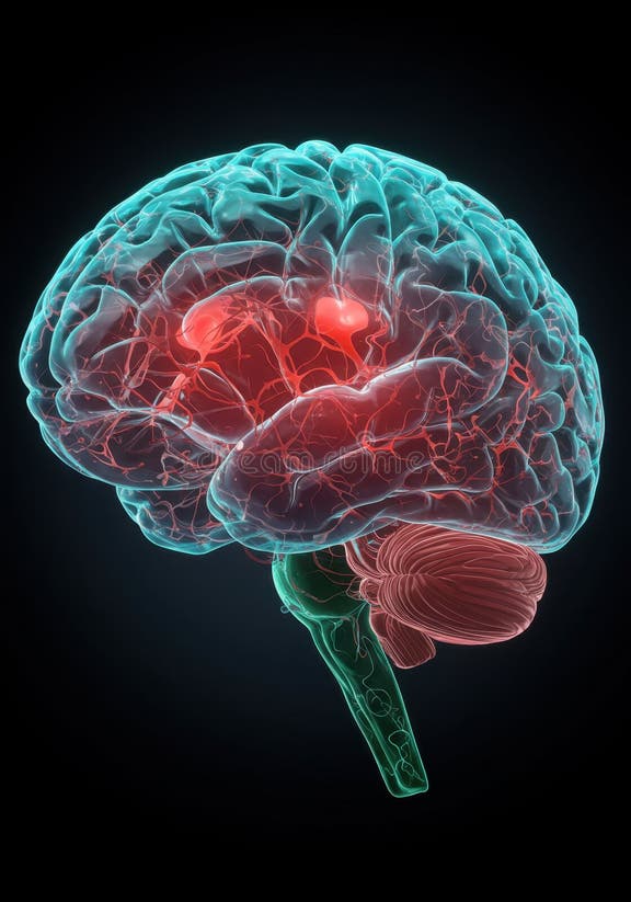 Human Brain 3D Model Teal Red Digital Rendering Stock Illustration ...
