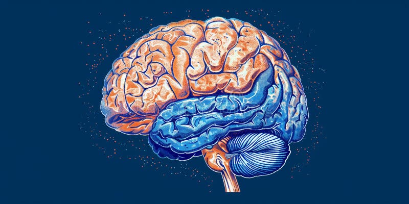 Human Brain on a Dark Blue Background Stock Image - Image of ...