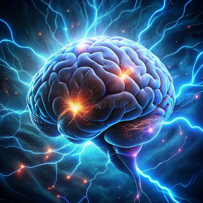 A Human Brain is Depicted Against a Backdrop of Stylized Electrical ...