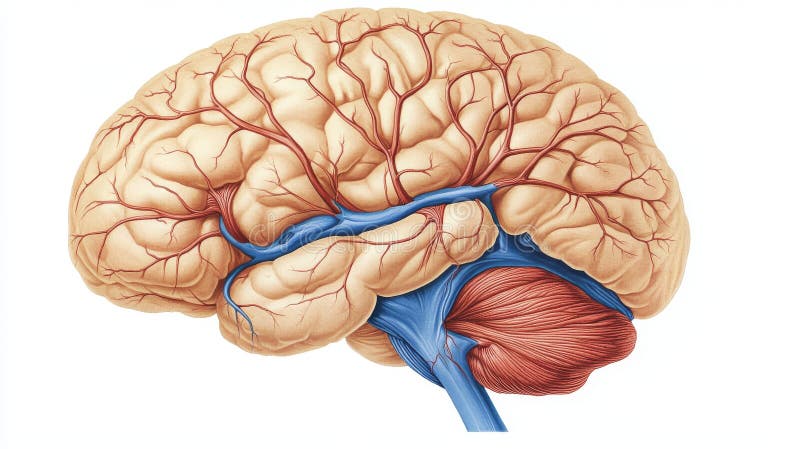 The Human Brain is Depicted in a Detailed, Artistically Rendered Image ...