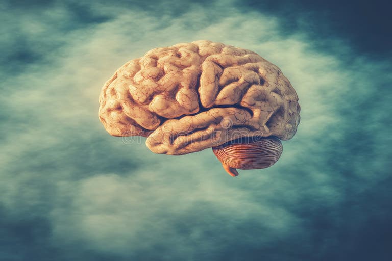 A Human Brain is Depicted Floating in a Cloudy Atmosphere at Twilight ...
