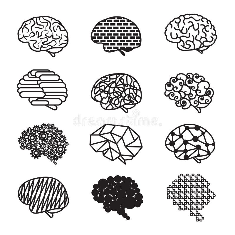Human Brain Designs Icon Set Stock Vector - Illustration of brick ...