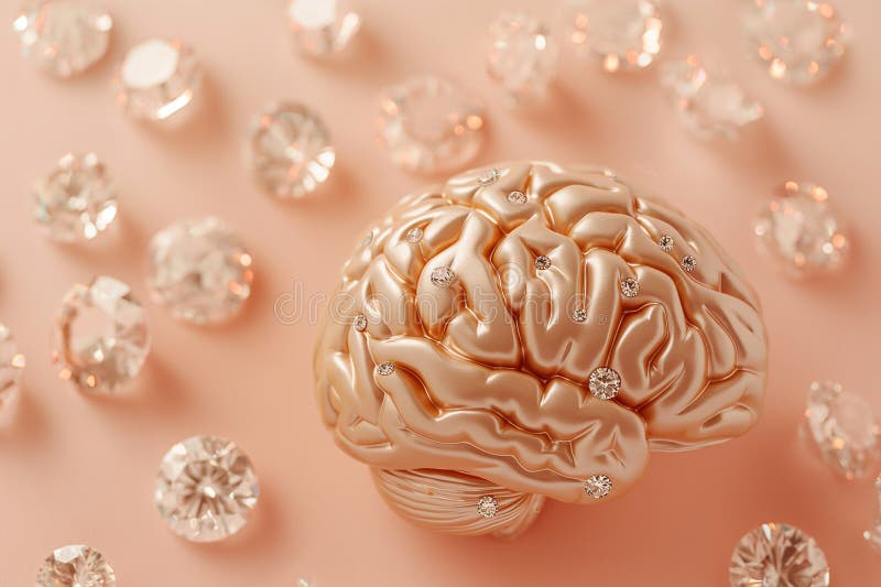 Human Brain with Diamonds. Symbol of Creative Thinking, Brilliant Mind ...