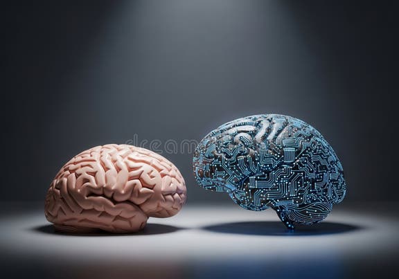 Human Brain and Digital Brain Model Depicting Technology and Artificial ...