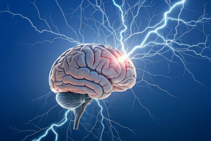 Human Brain Digital Illustration - Electrical Activity, Flashes and ...