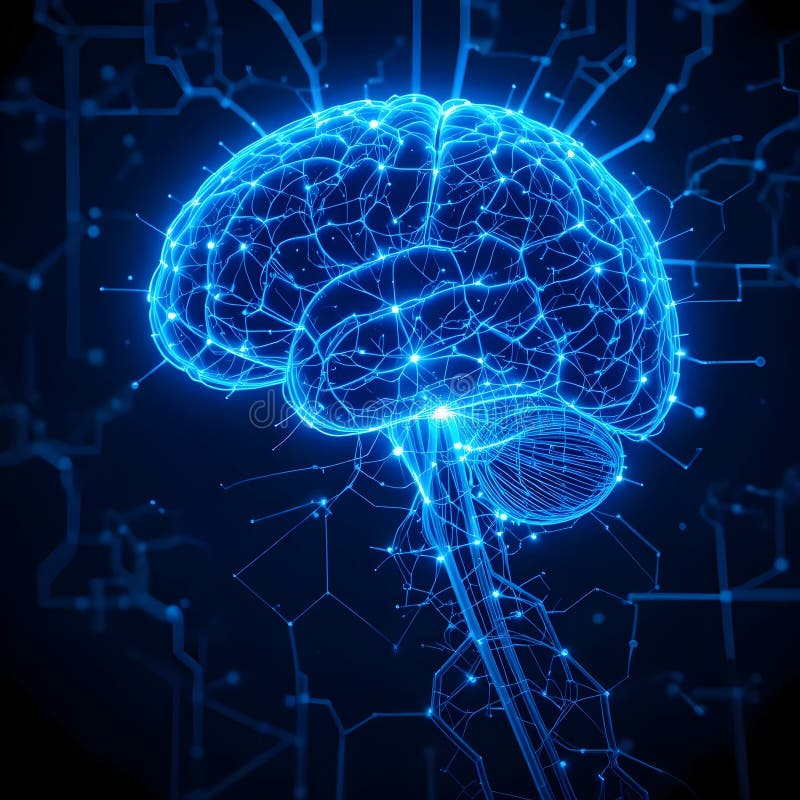 Human Brain Digital Illustration with Electrical Flashes and Lightning ...