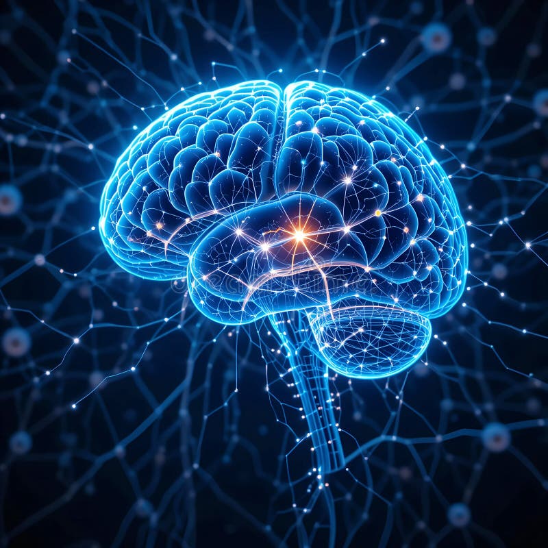 Human Brain Digital Illustration with Electrical Flashes and Lightning ...