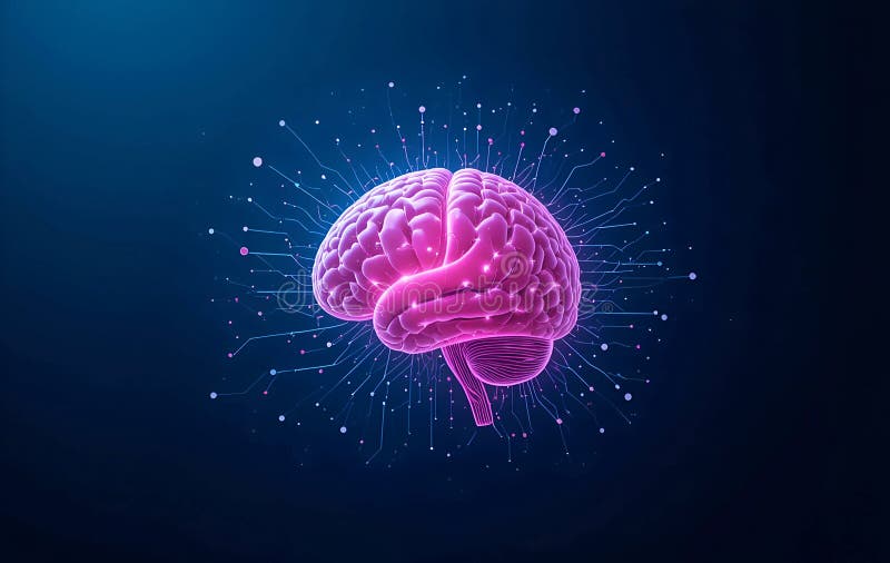 Human Brain Digital Illustration with Electrical Flashes and Lightning ...